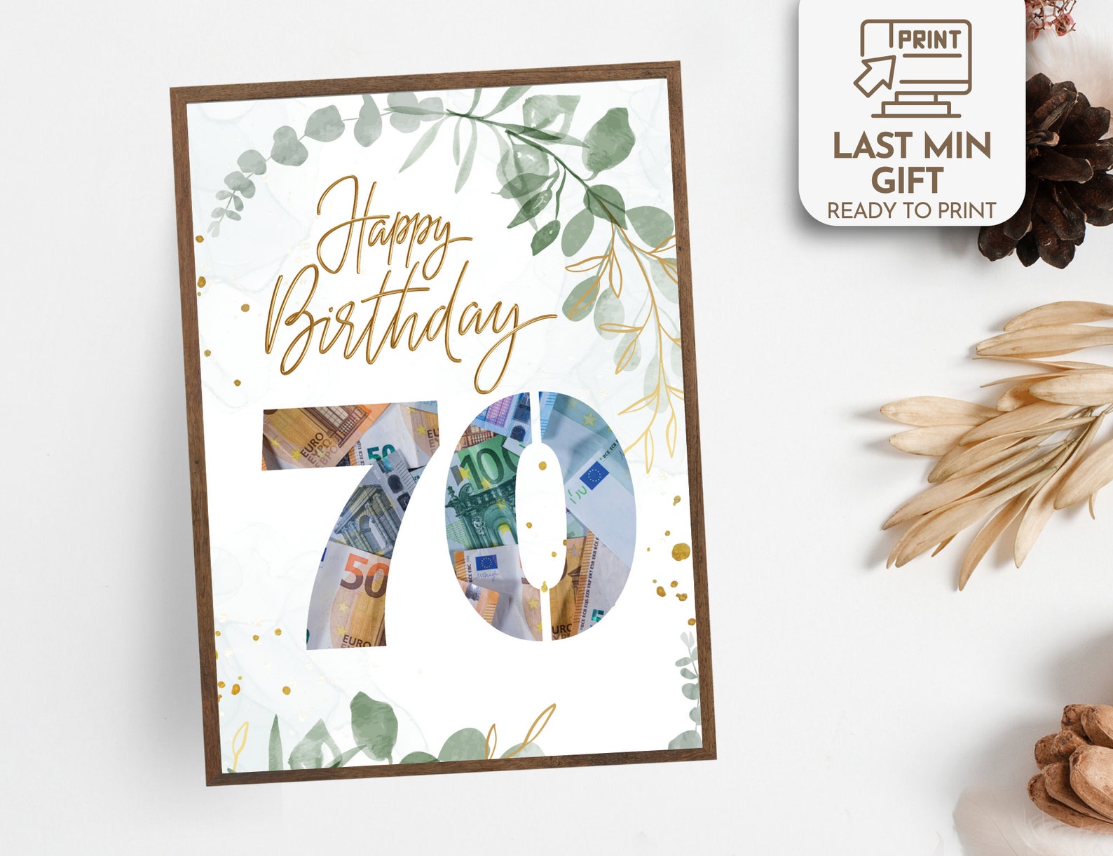 70th Birthday Money Gift Card, Printable PDF - Etsy
