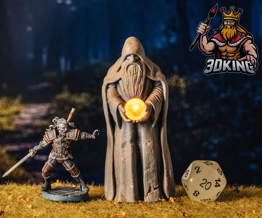 Mystic Statue With Glowing LED Orb - 3D Printed Fantasy Real LED Light ...