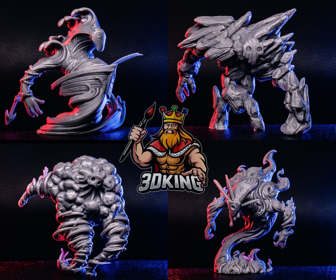 Elementals Miniature Set: 4 Elements, Resin Printed Dnd Gaming (28-32mm ...