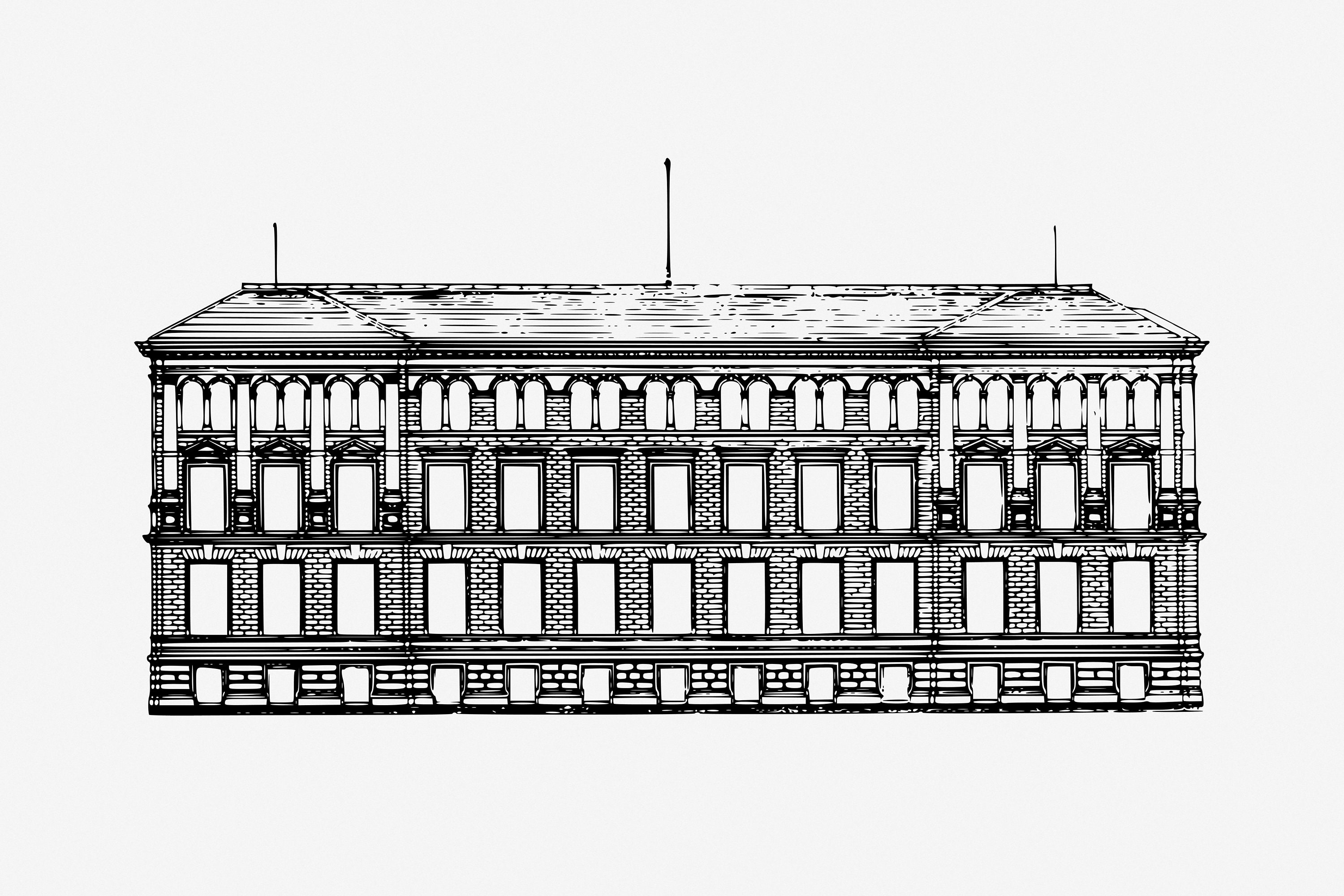 Old School Building Drawing