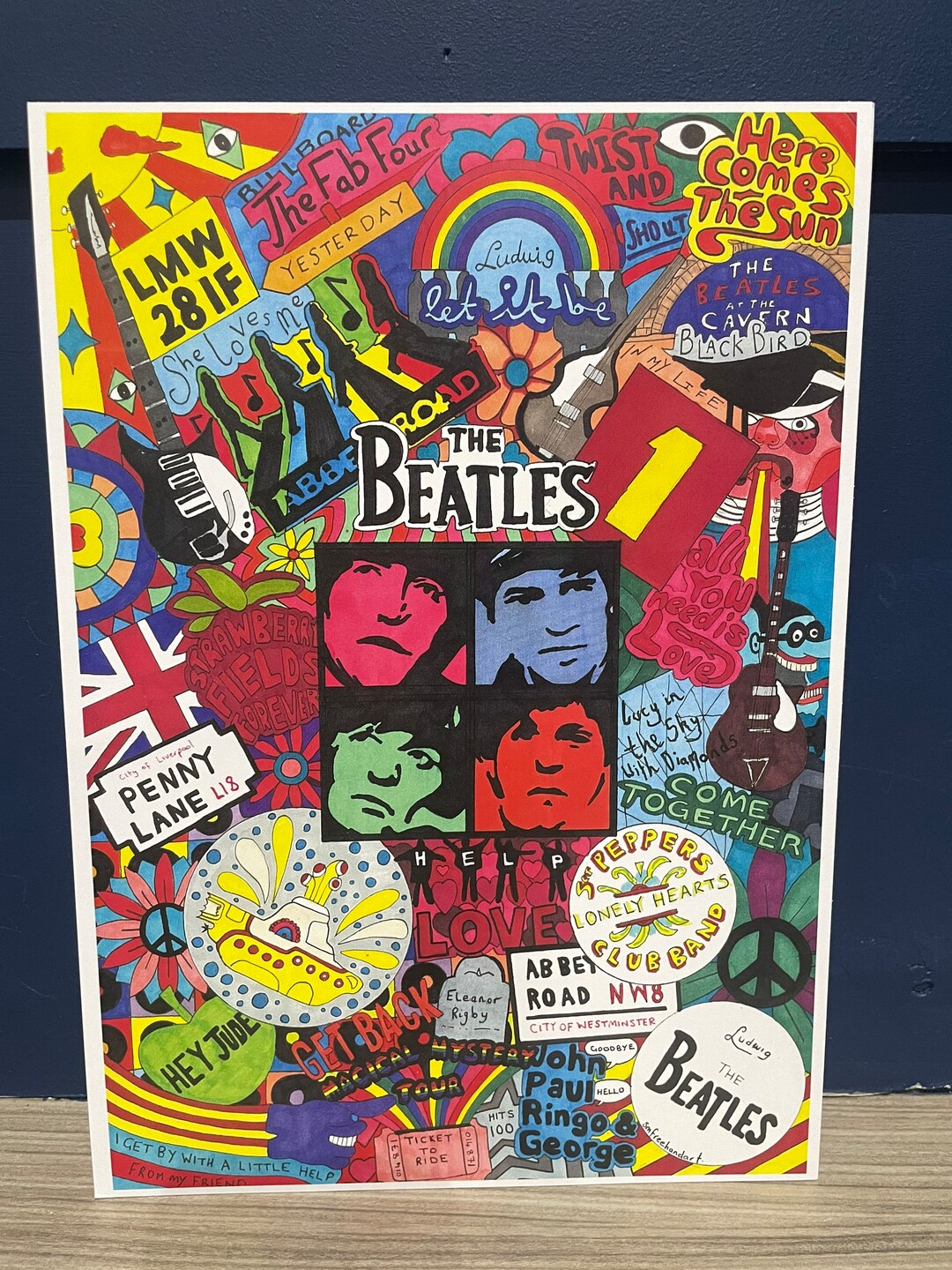 The Beatles Hand Drawn Art Artwork A4 Print John Lennon - Paul ...