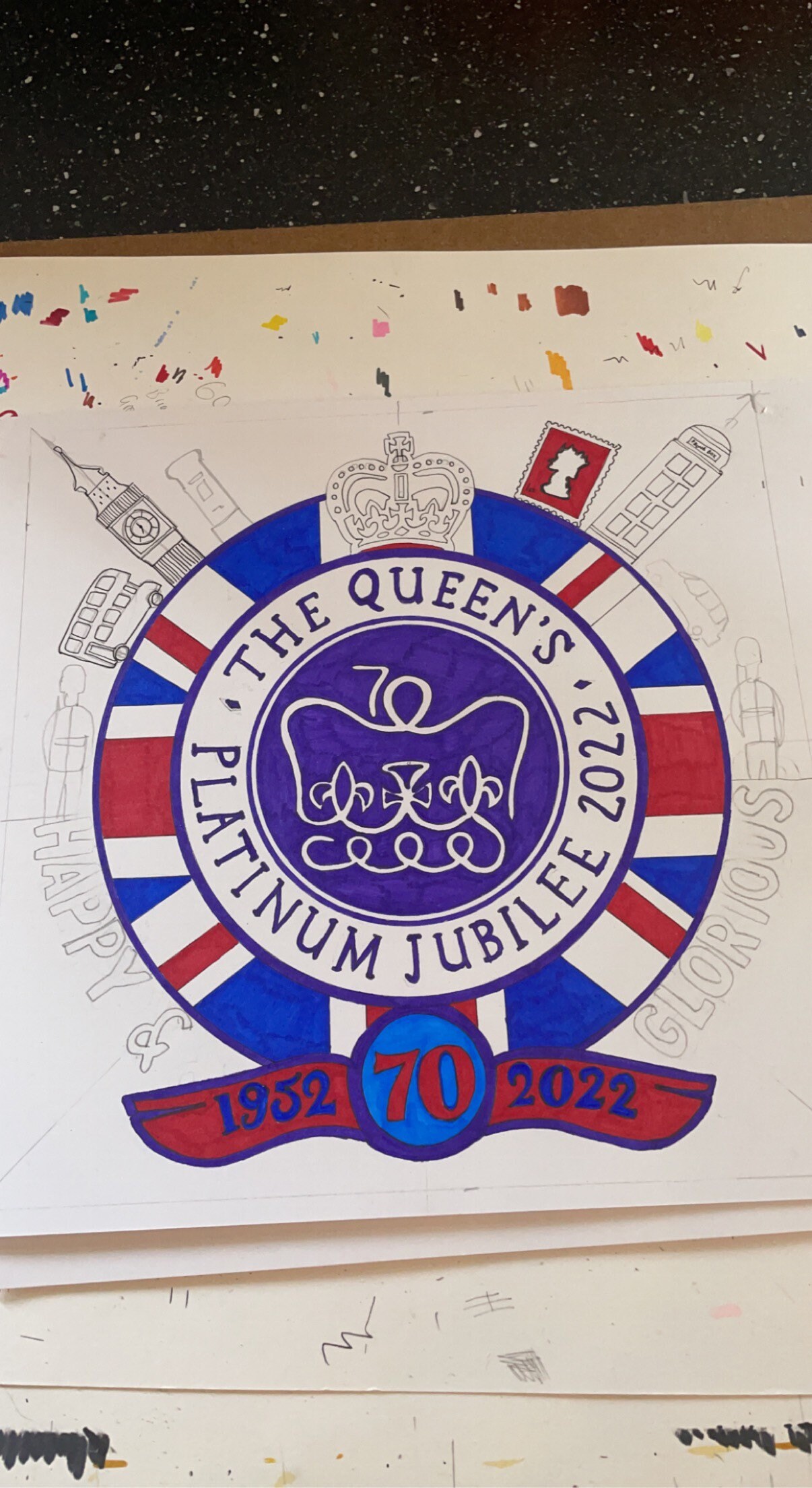 Queen Elizabeth Platinum Jubilee 2022 Hand Drawing Artwork. Tea Party ...