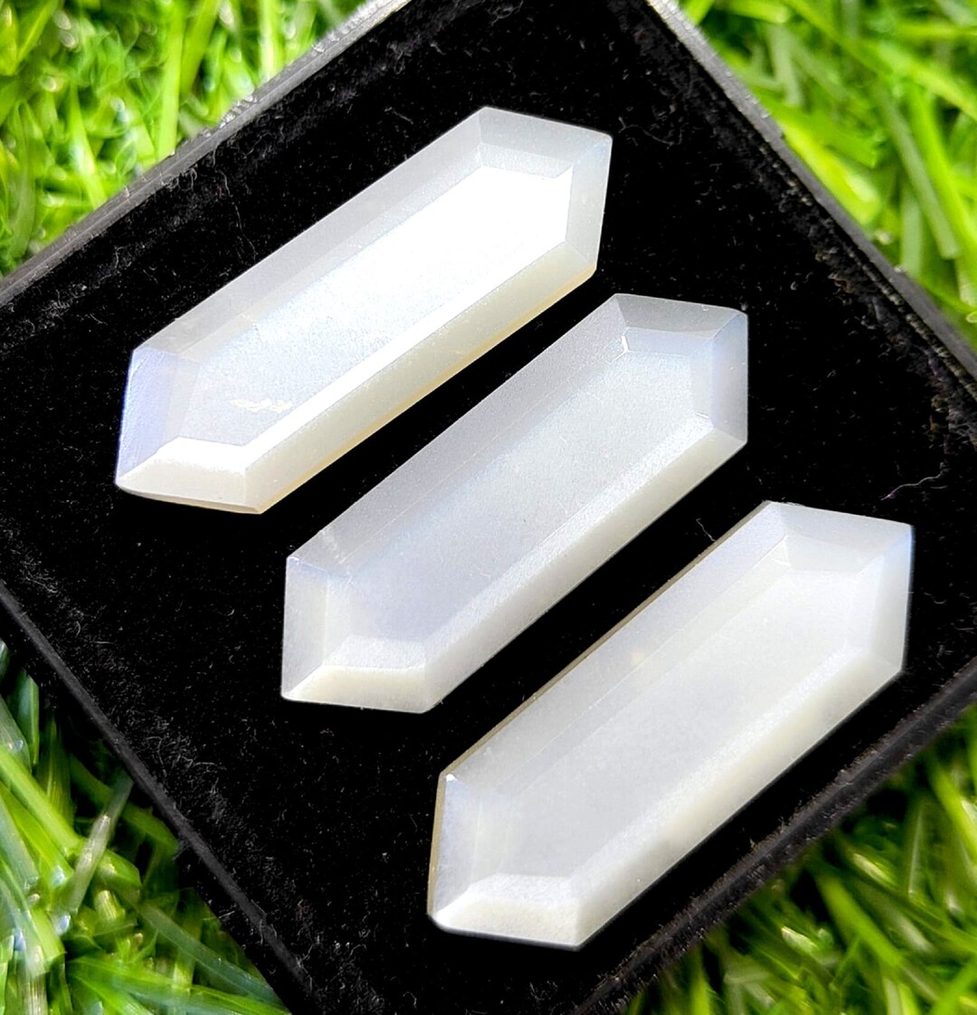 100% Natural Grey Moonstone, Step Cut Hexagon Shape Flat Backs Lot ...