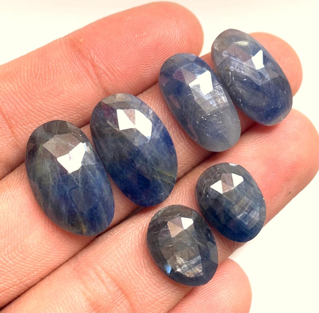 100% Natural Blue Sapphire, Rose Cut Fancy Shape Flat Back Pair Lot ...