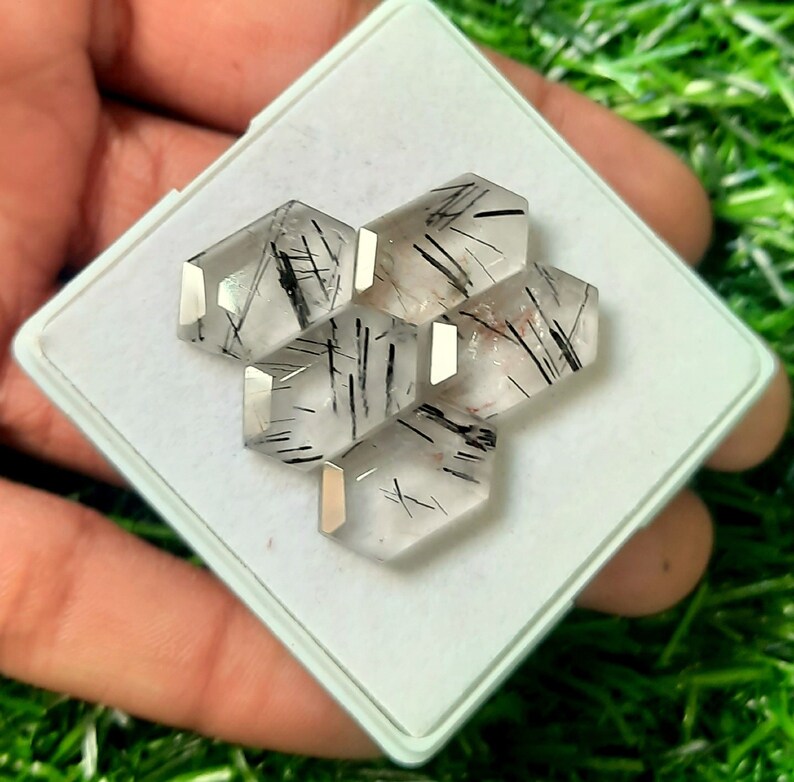 Rutile 100% Natural Black Rutile Step Cut Hexagon Flat Backs - Etsy