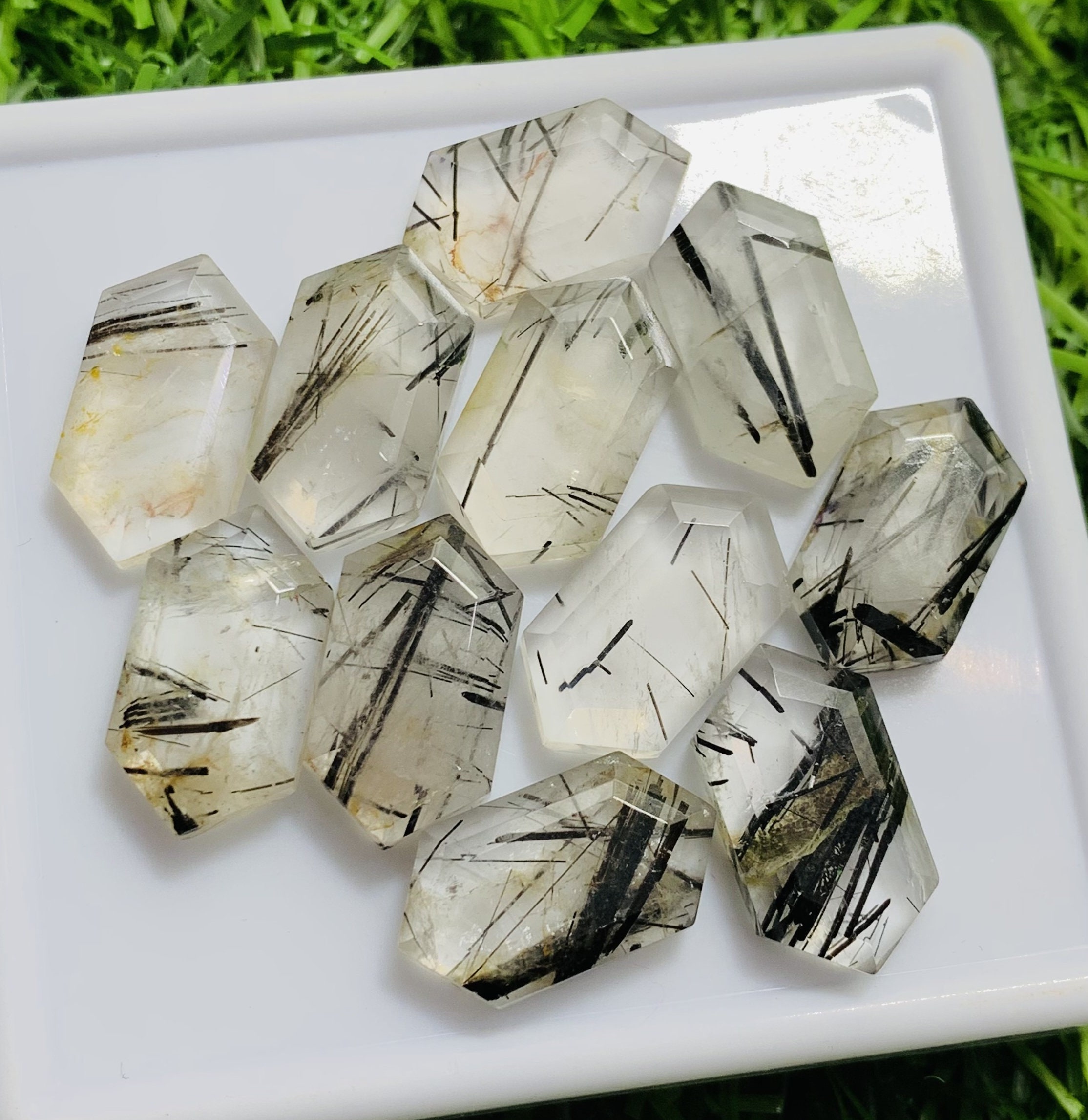 100% Natural Black Rutile Step Cut Hexagon Shape Flat Backs - Etsy
