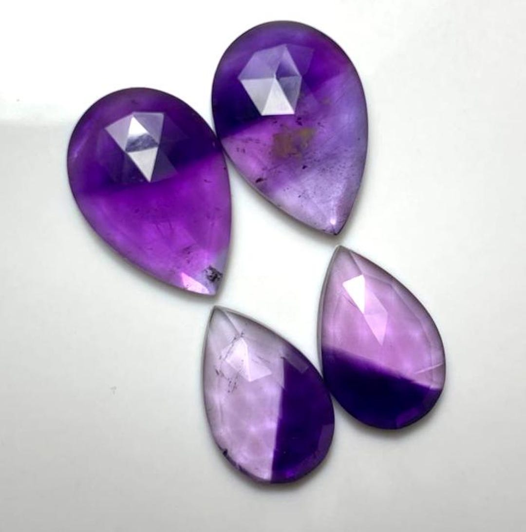 Rose Cut Natural Bio Amethyst Pear Shape Flat Backs Pair Gemstone Lot ...
