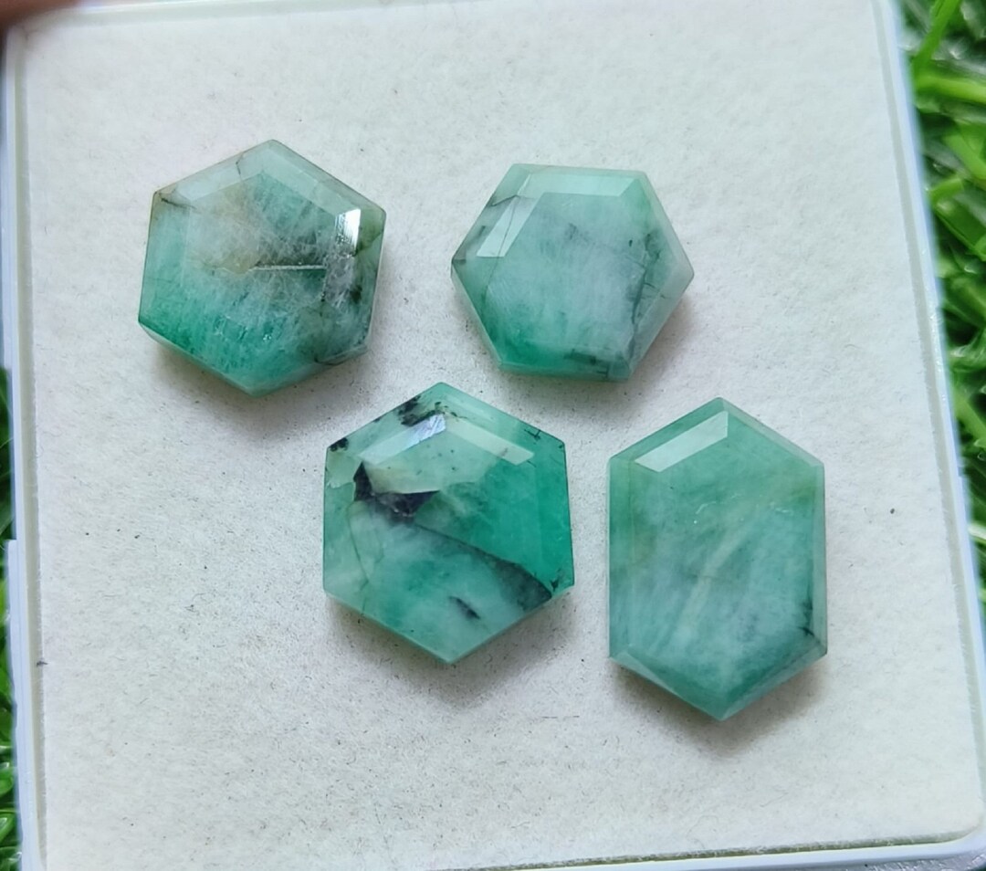 Genuine & 100% Natural Emerald Step Cut Hexagon Shape Flat Backs Lot ...