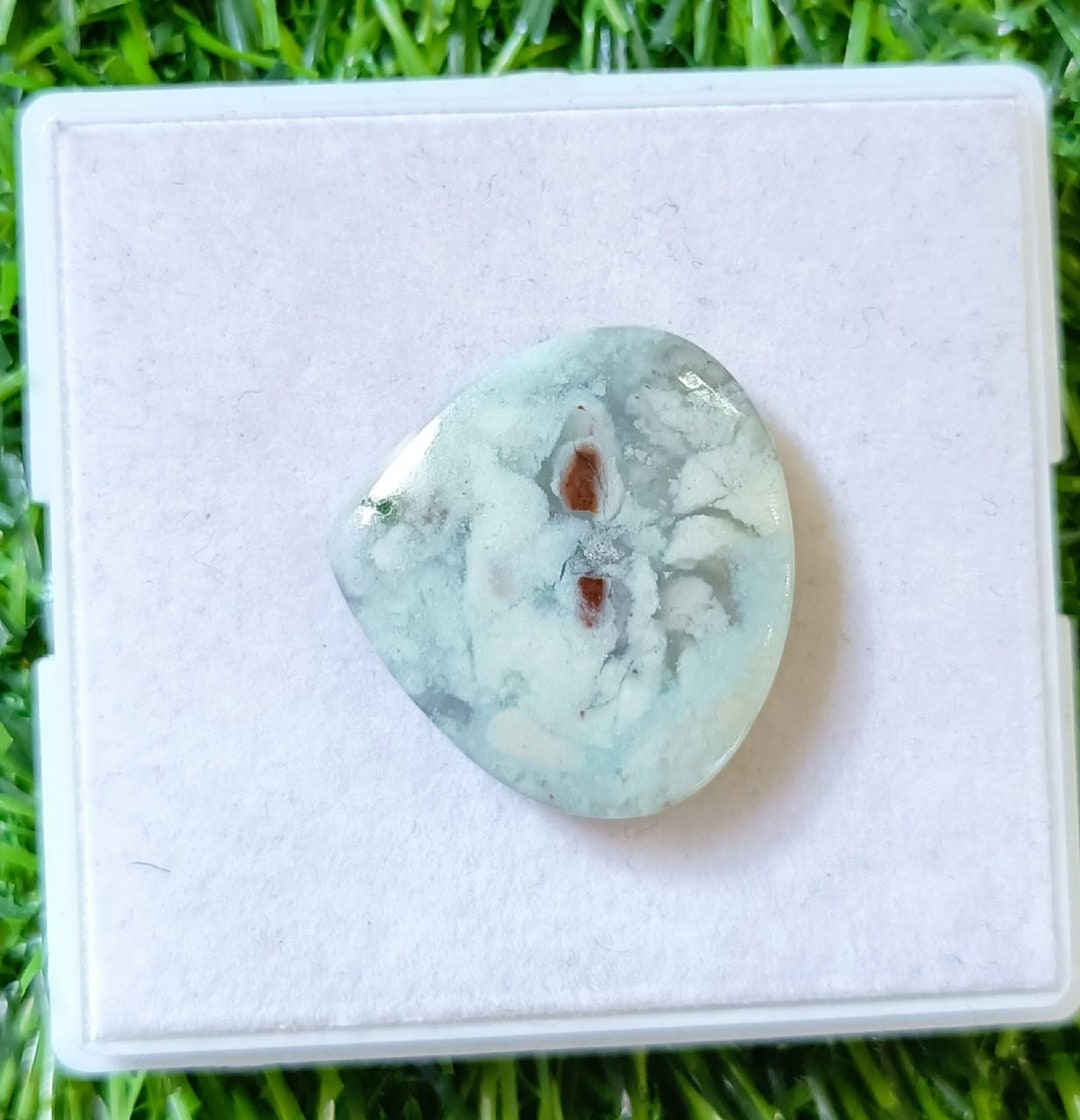 Natural Aqua Phrase Cabochon: Pear Shape Gemstone (27mm, 37.70 Carat ...