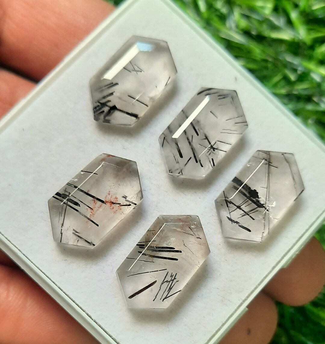 Rutile 100% Natural Black Rutile Step Cut Hexagon Flat Backs Lot ...