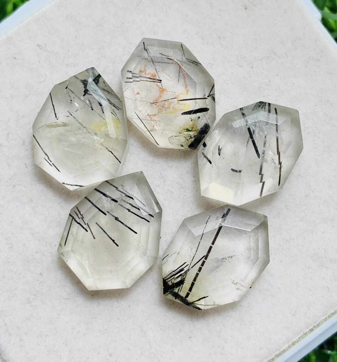 100% Natural Black Rutile Step Cut Fancy Shape Flat Backs Lot Gemstone ...