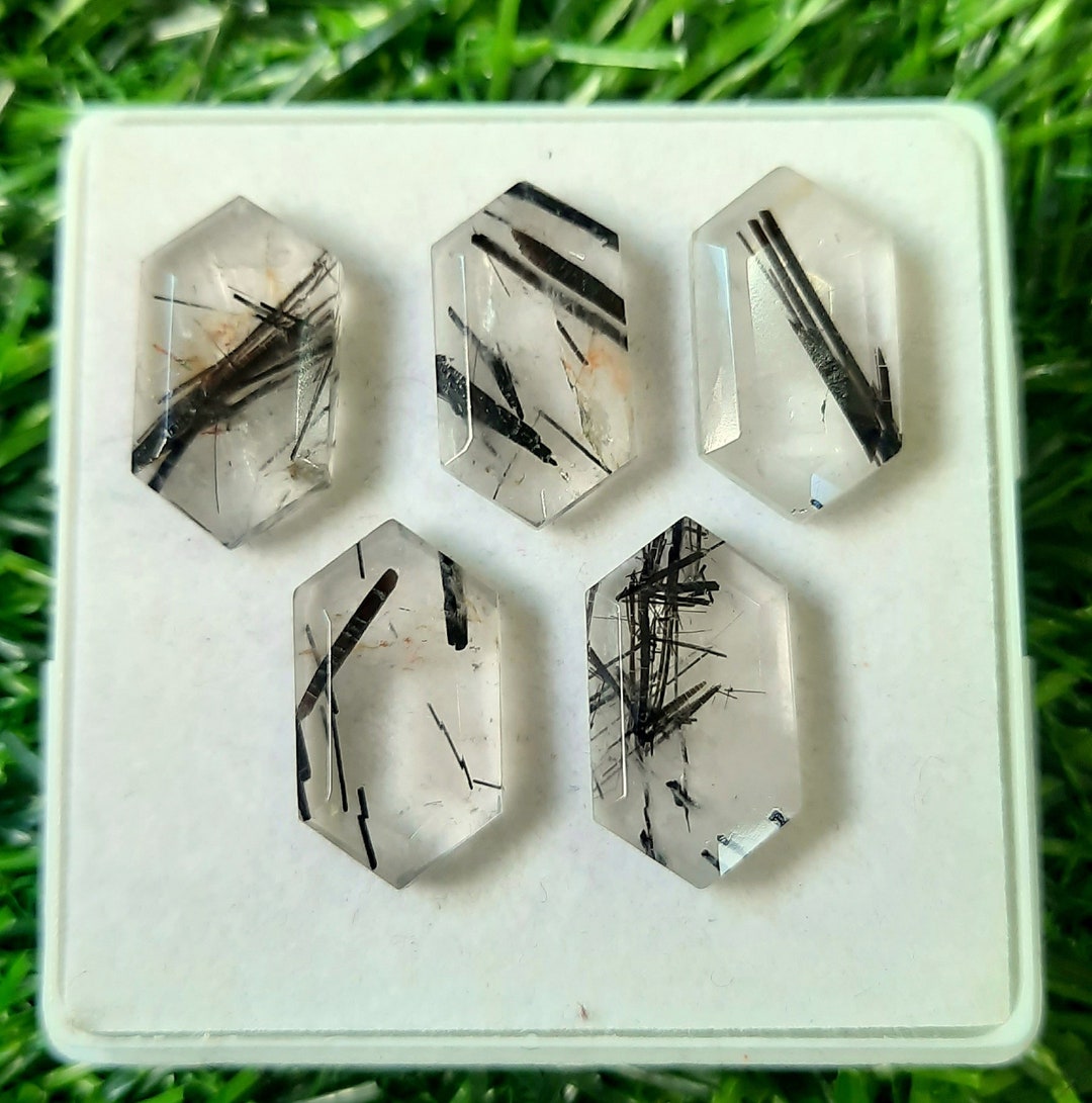 Rutile 100% Natural Black Rutile Step Cut Hexagon Flat Backs Lot ...