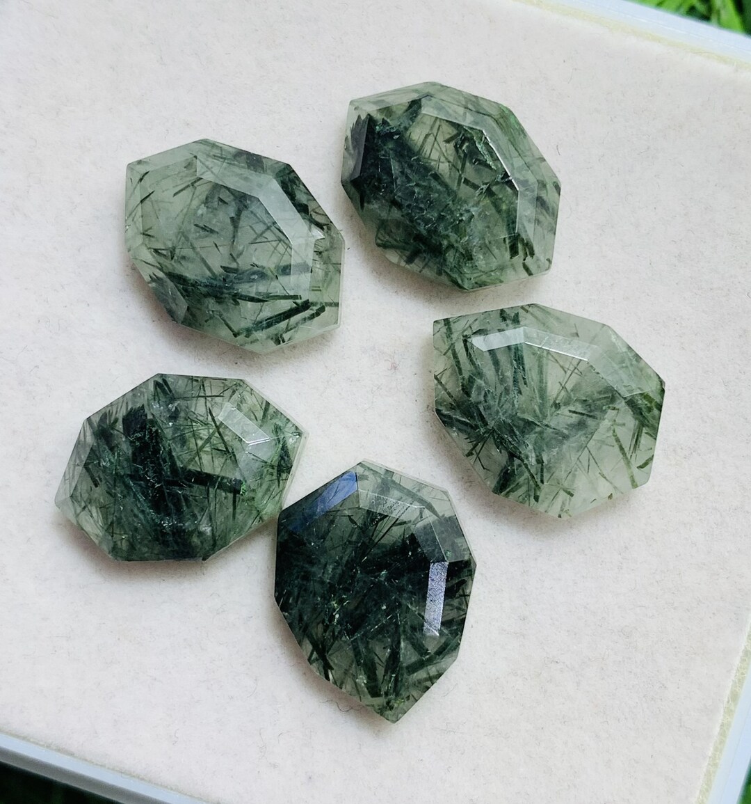 100% Natural Green Rutile Step Cut Fancy Shape Flat Backs Lot Gemstone ...