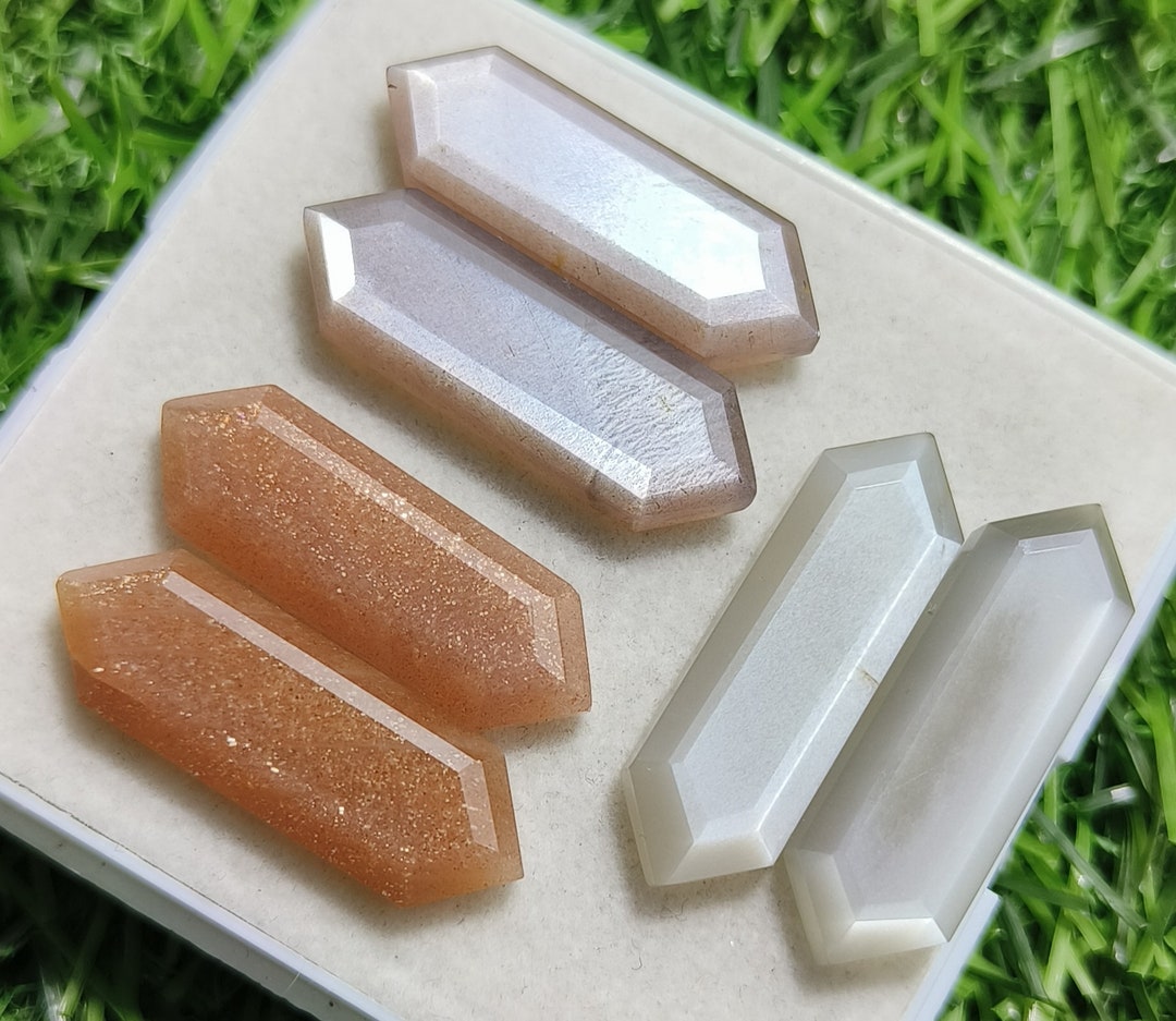 Moonstone, Natural Multi Moonstone, Step Cut Hexagon Shape Flat Backs ...