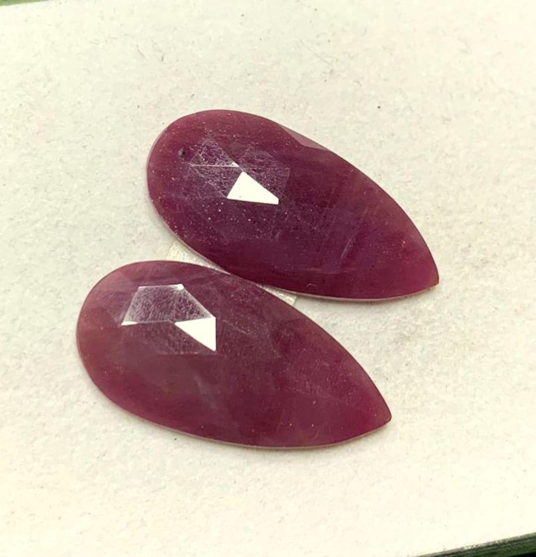 100% Natural Ruby Star Sapphire Rose Cut Pear Shape Flat Backs Pair Lot ...