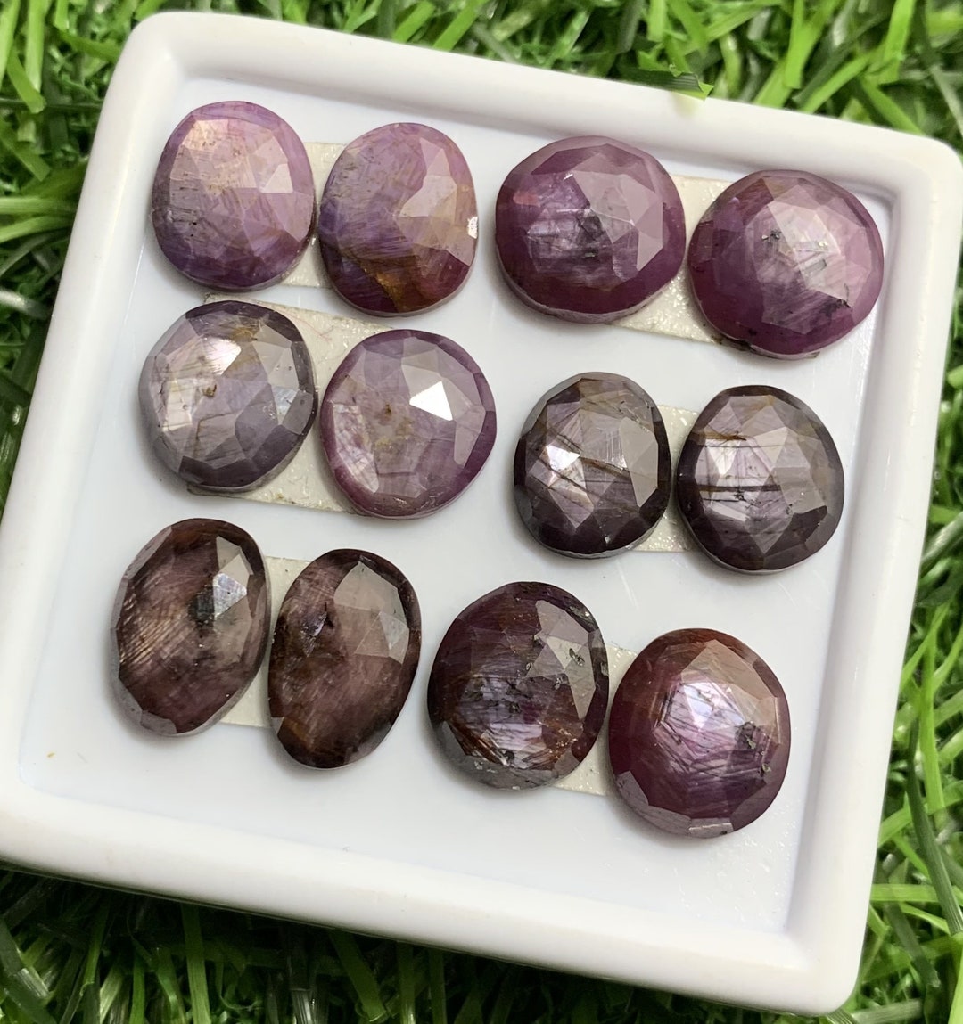 100% Natural Ruby Star Sapphire, Rose Cut Fancy Shape Flat Back Pair ...