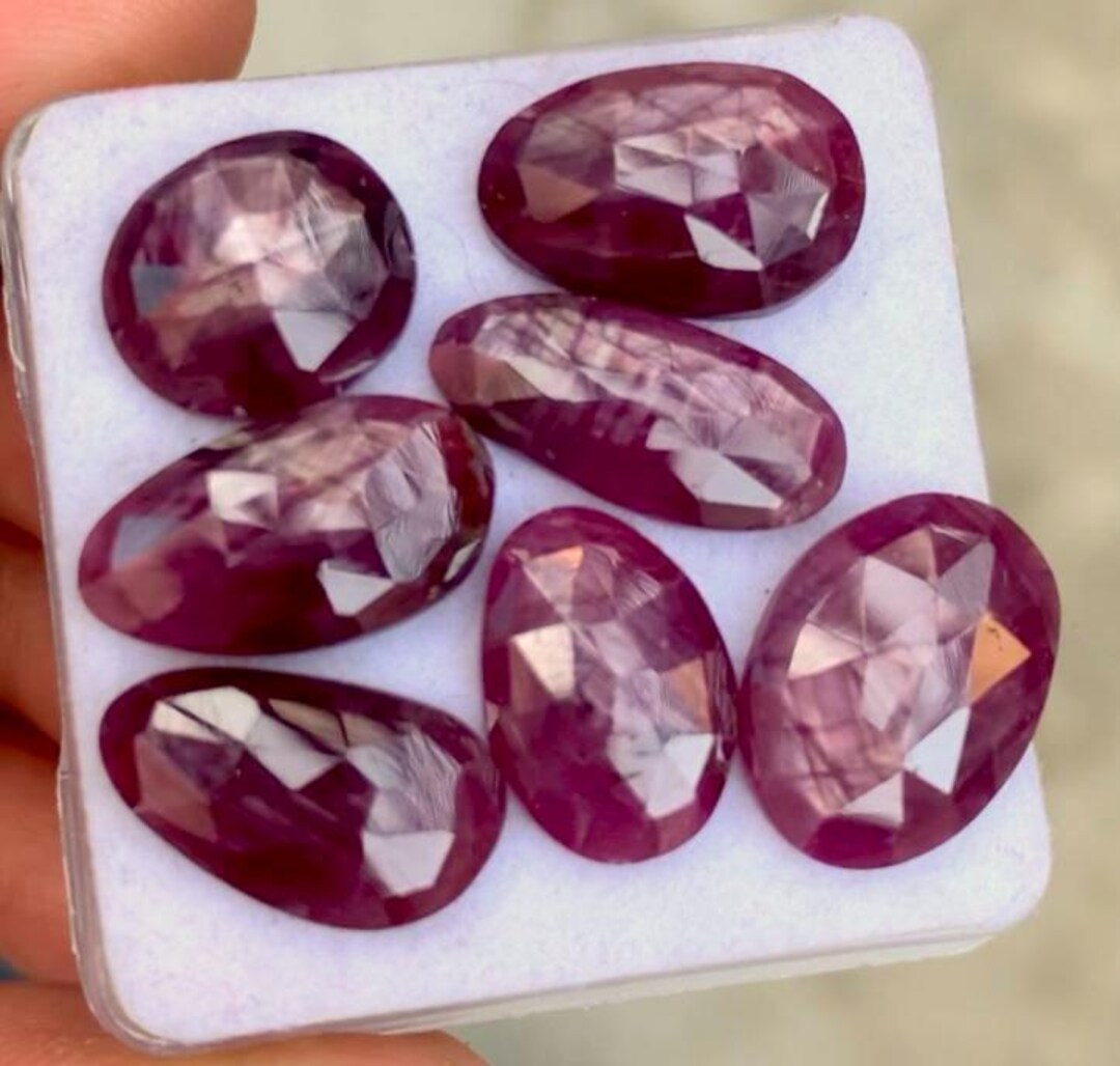 100% Natural Ruby Silk Sapphire, Rose Cut Fancy Shape Flat Back Lot ...