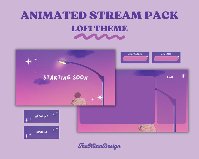 Lofi Animated & Static Stream Overlay Pack Twitch Screens Package Kawaii Cute Aesthetic Pink ...
