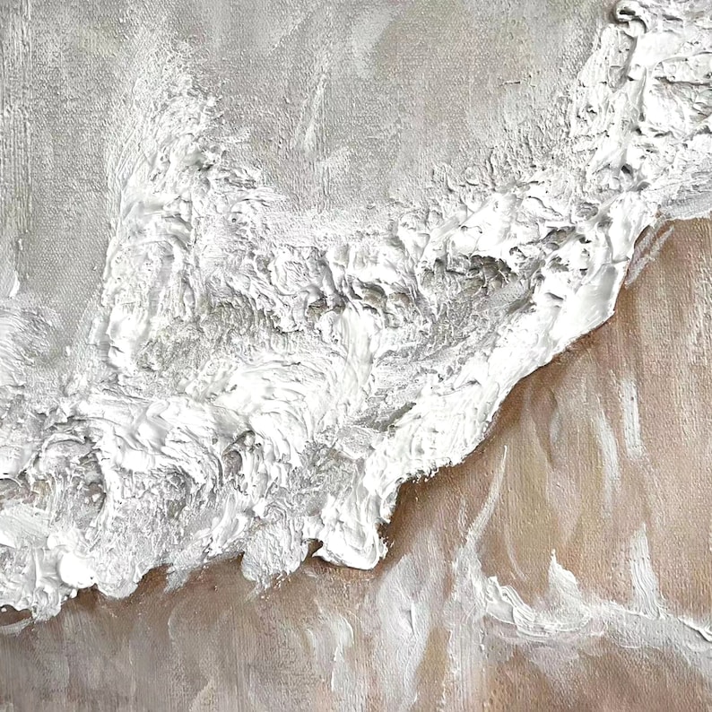 3D Sandstone Texture Decorative Painting Minimalist White Wave Canvas ...