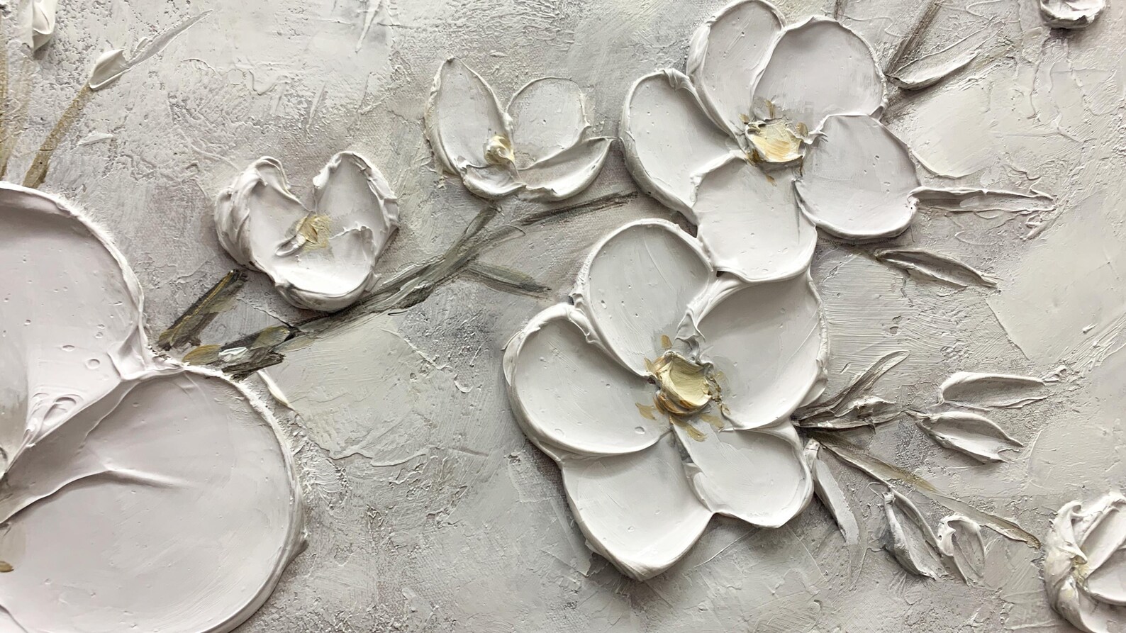 3D Plaster Style Canvas Oil Painting Hand Cream Texture Art Blooming ...