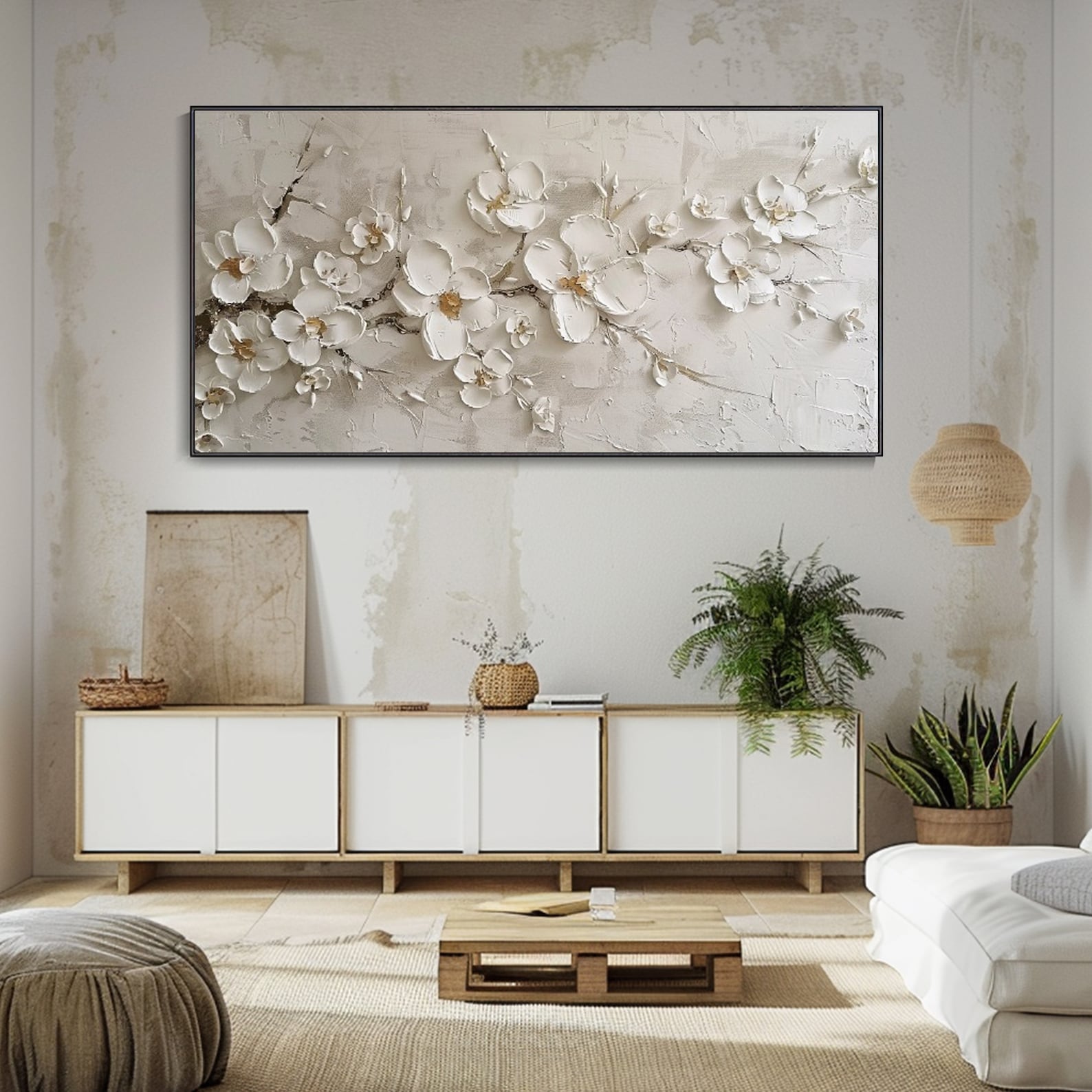 3D Plaster Style Canvas Oil Painting Hand Cream Texture Art Blooming ...