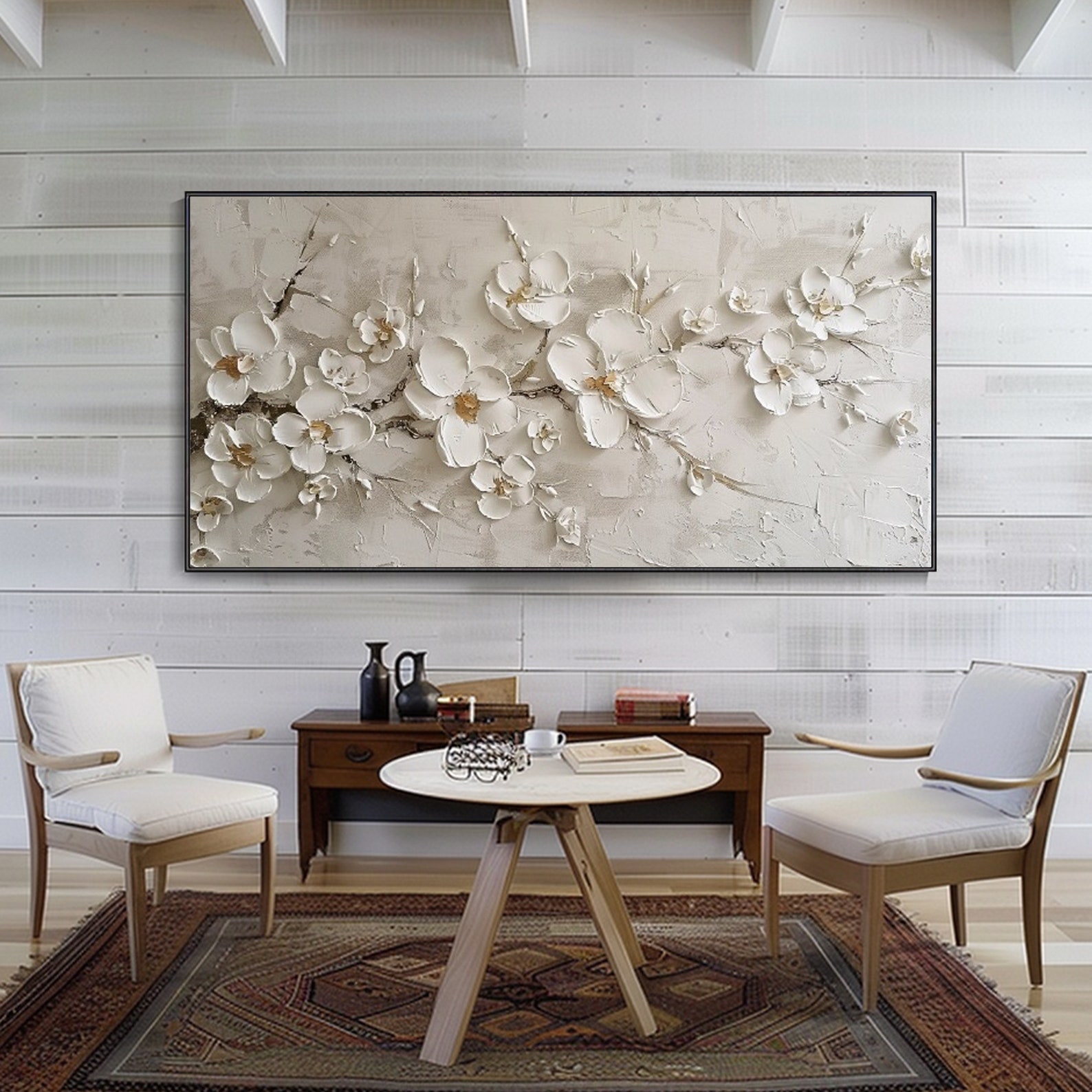 3D Plaster Style Canvas Oil Painting Hand Cream Texture Art Blooming ...