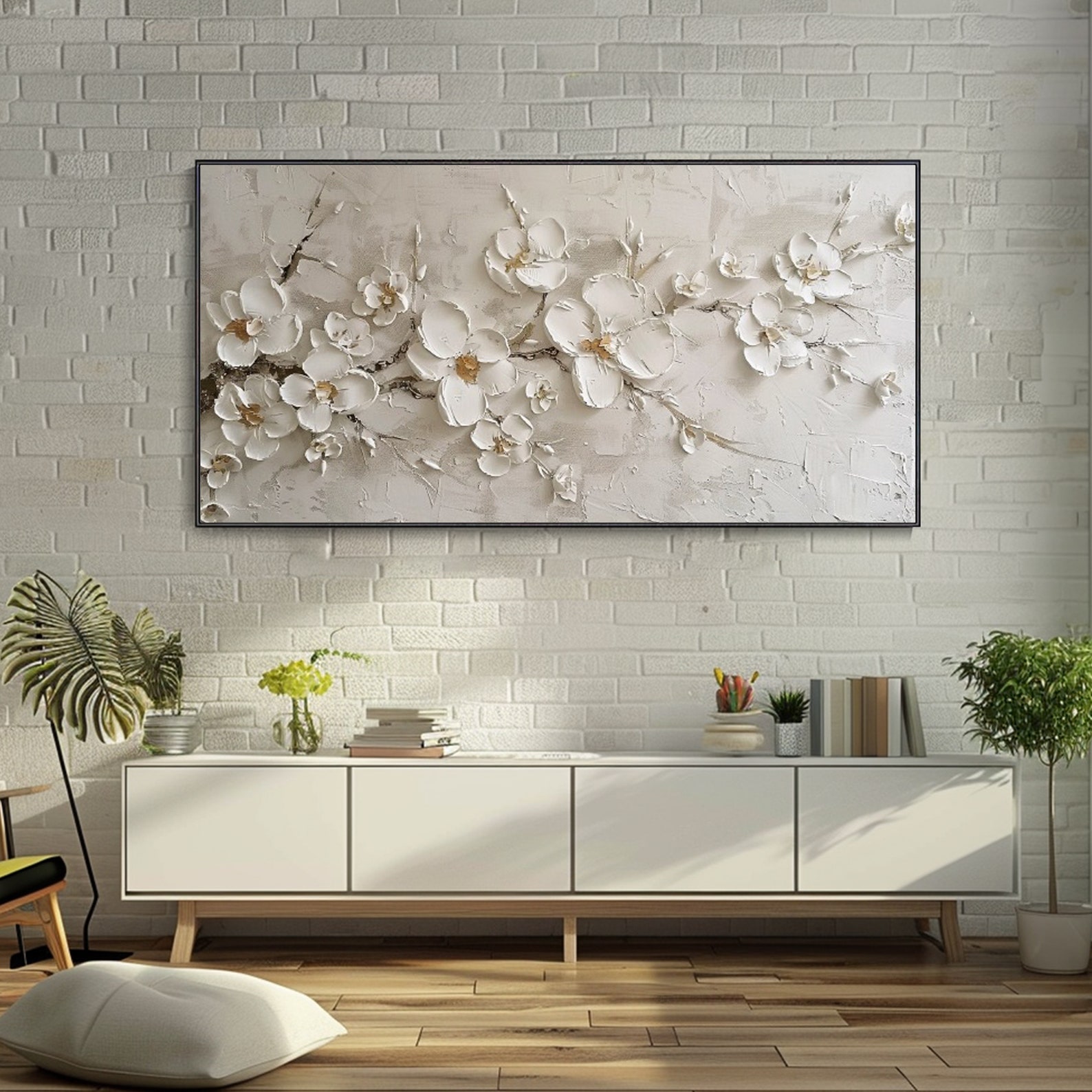 3D Plaster Style Canvas Oil Painting Hand Cream Texture Art Blooming ...