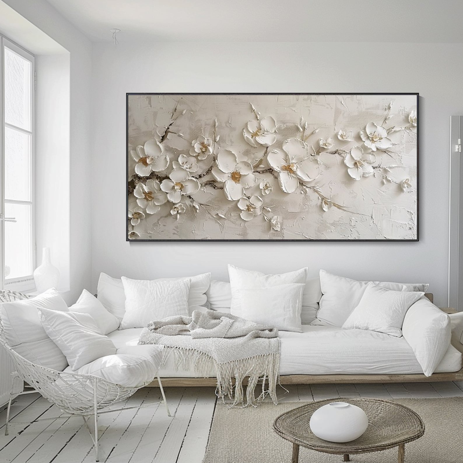 3D Plaster Style Canvas Oil Painting Hand Cream Texture Art Blooming ...