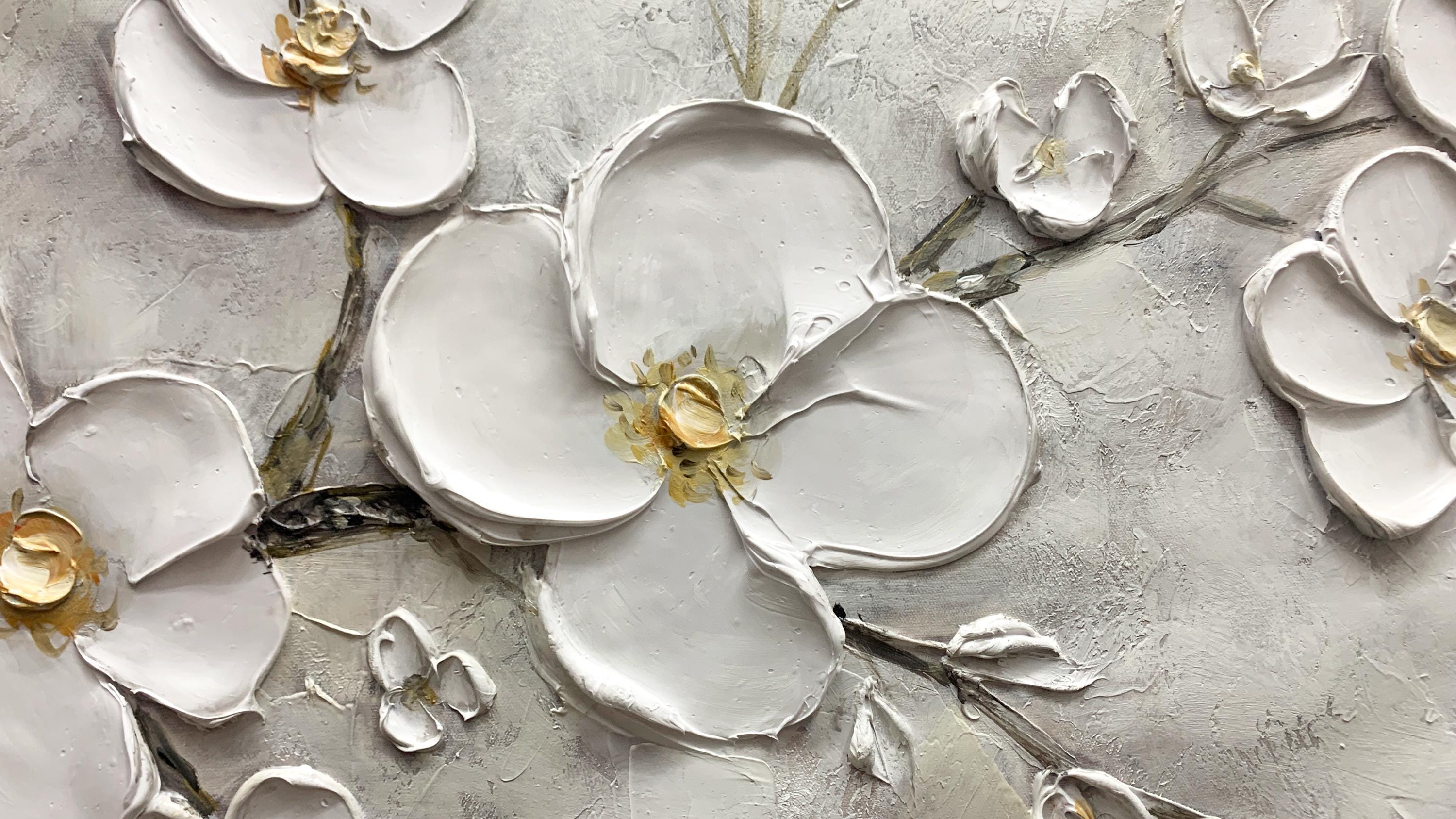 3D Plaster Style Canvas Oil Painting Hand Cream Texture Art Blooming ...