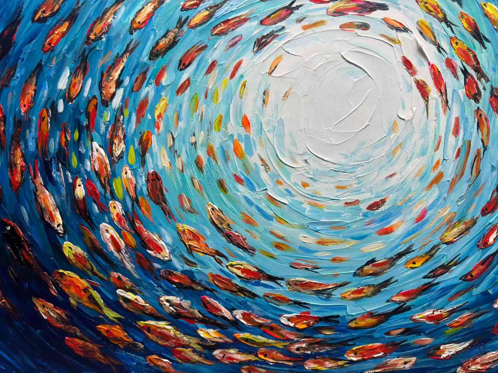 Large Colorful Fish Animal Painting Original Blue Ocean Canvas Oil Art ...