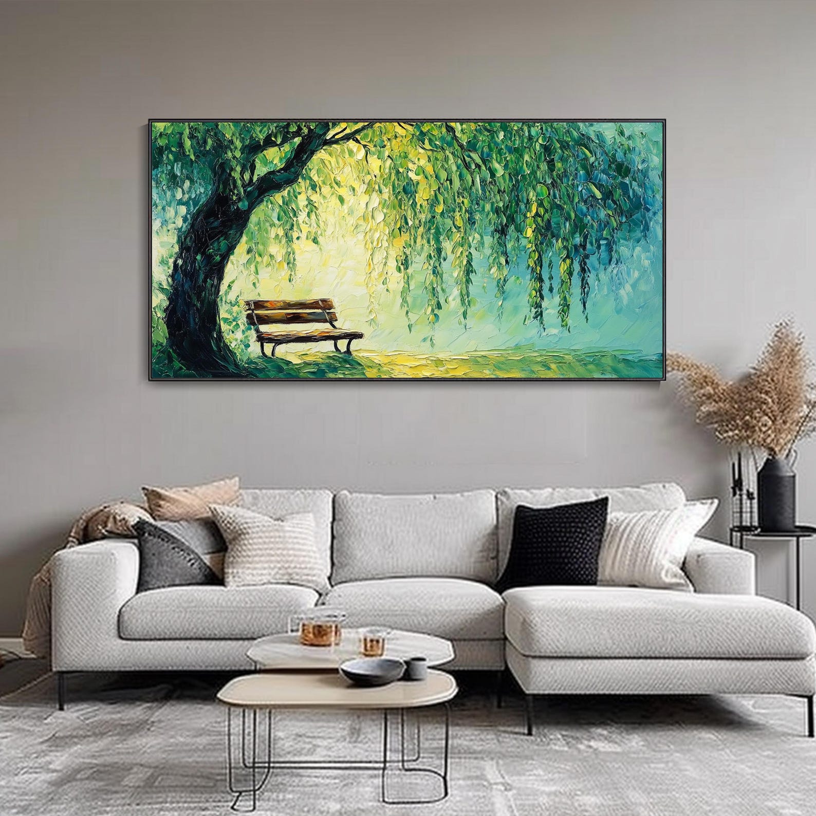 Spring Nature Landscape Wall Art Vibrant Green Life Tree Canvas Oil ...
