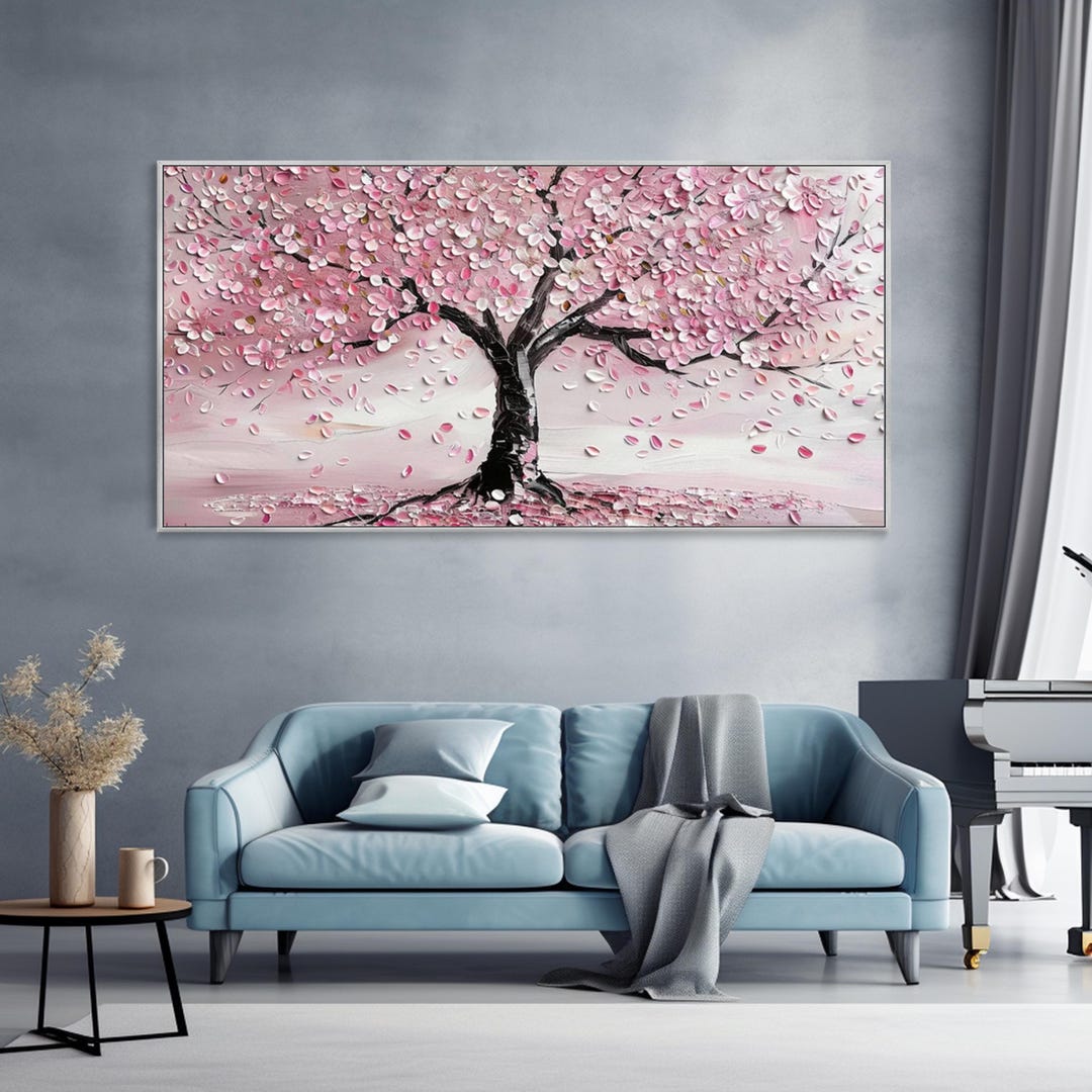 Blossoming Pink Cherry Blossom Tree Texture Wall Art 3D Hand Floral ...