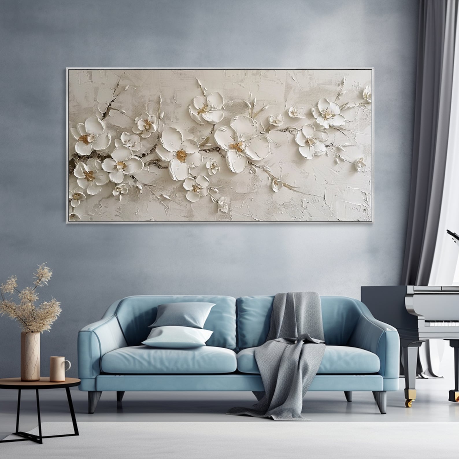 3D Plaster Style Canvas Oil Painting Hand Cream Texture Art Blooming ...