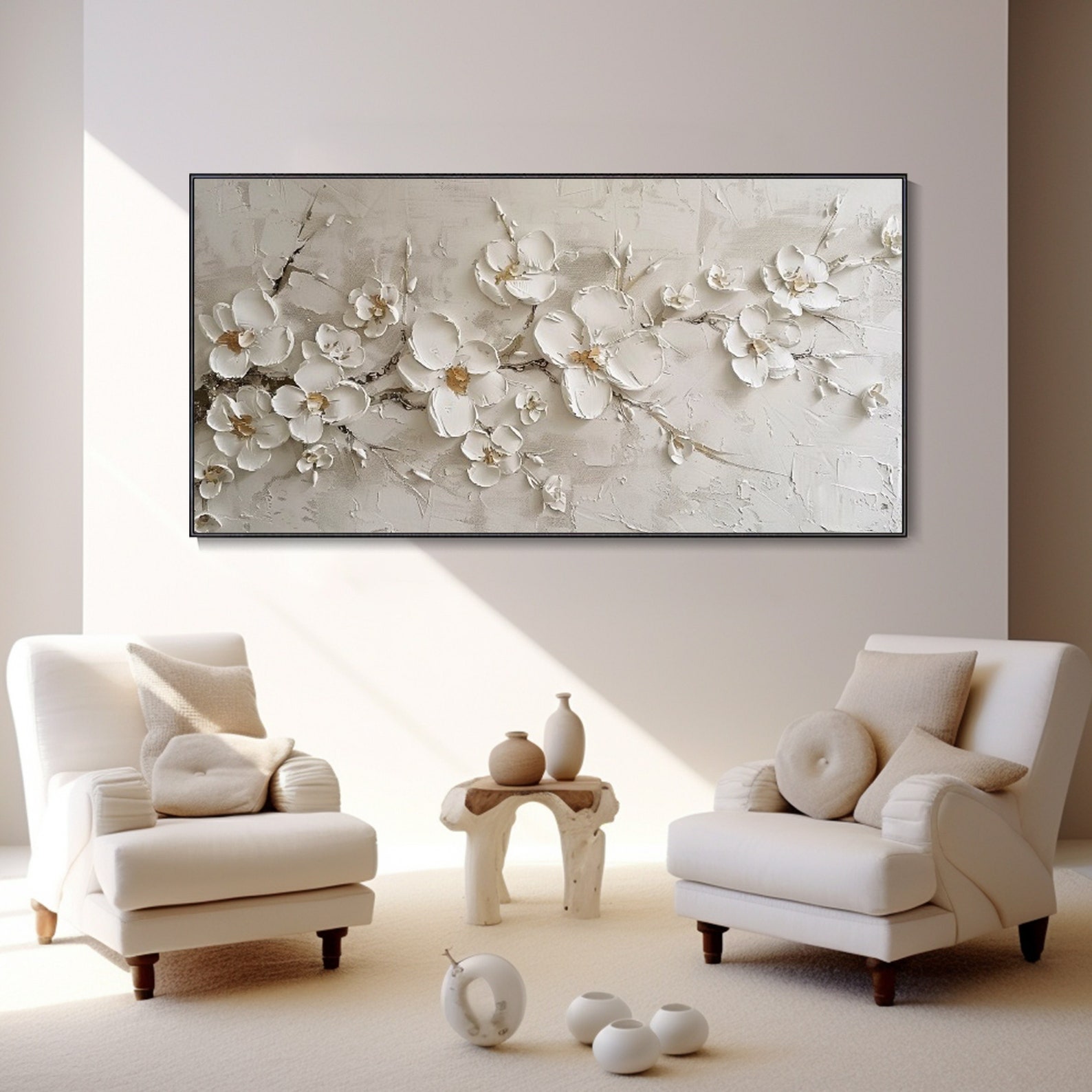 3D Plaster Style Canvas Oil Painting Hand Cream Texture Art Blooming ...