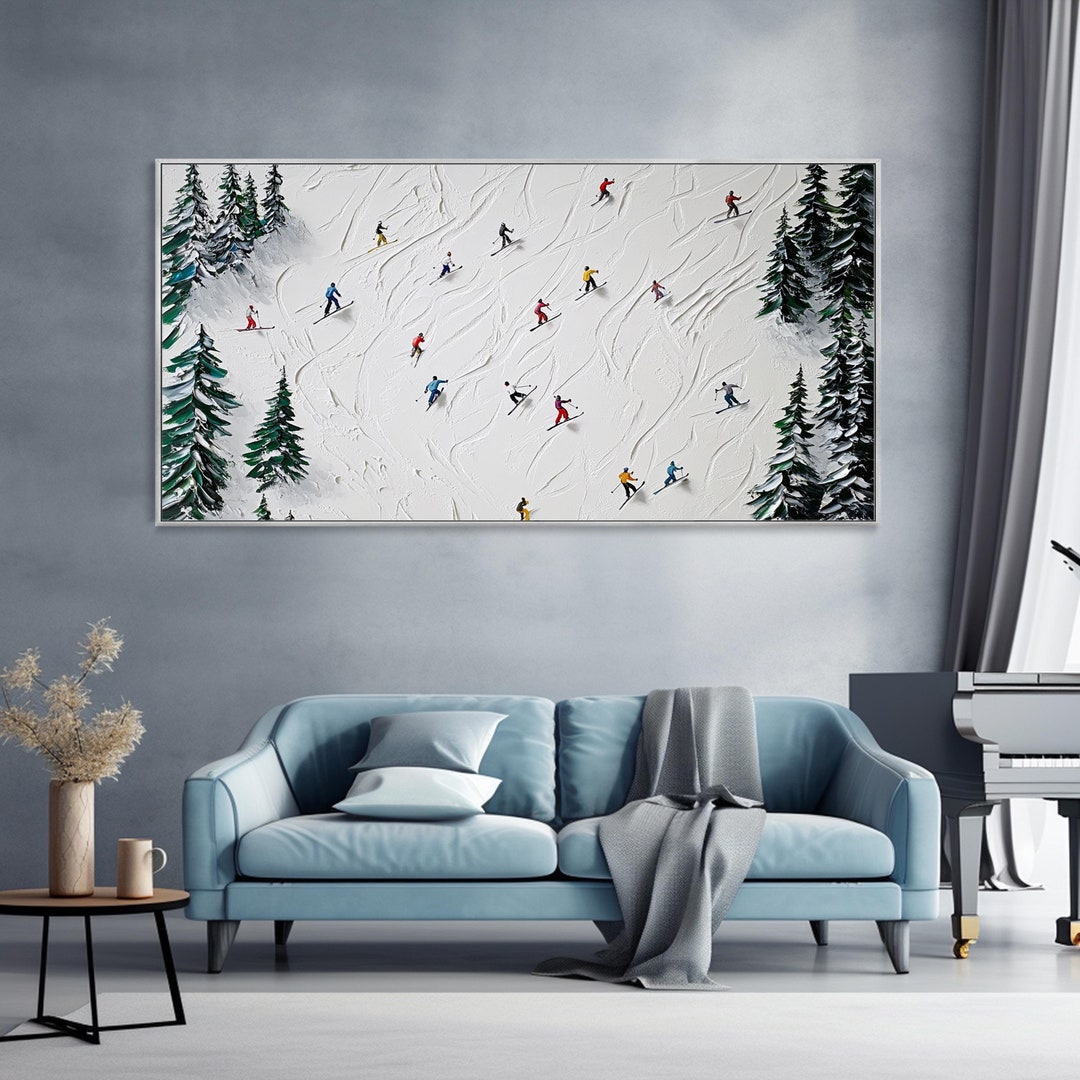 Modern Ski Landscape Painting Snow Skiing Sport Canvas Art 3D Plaster ...