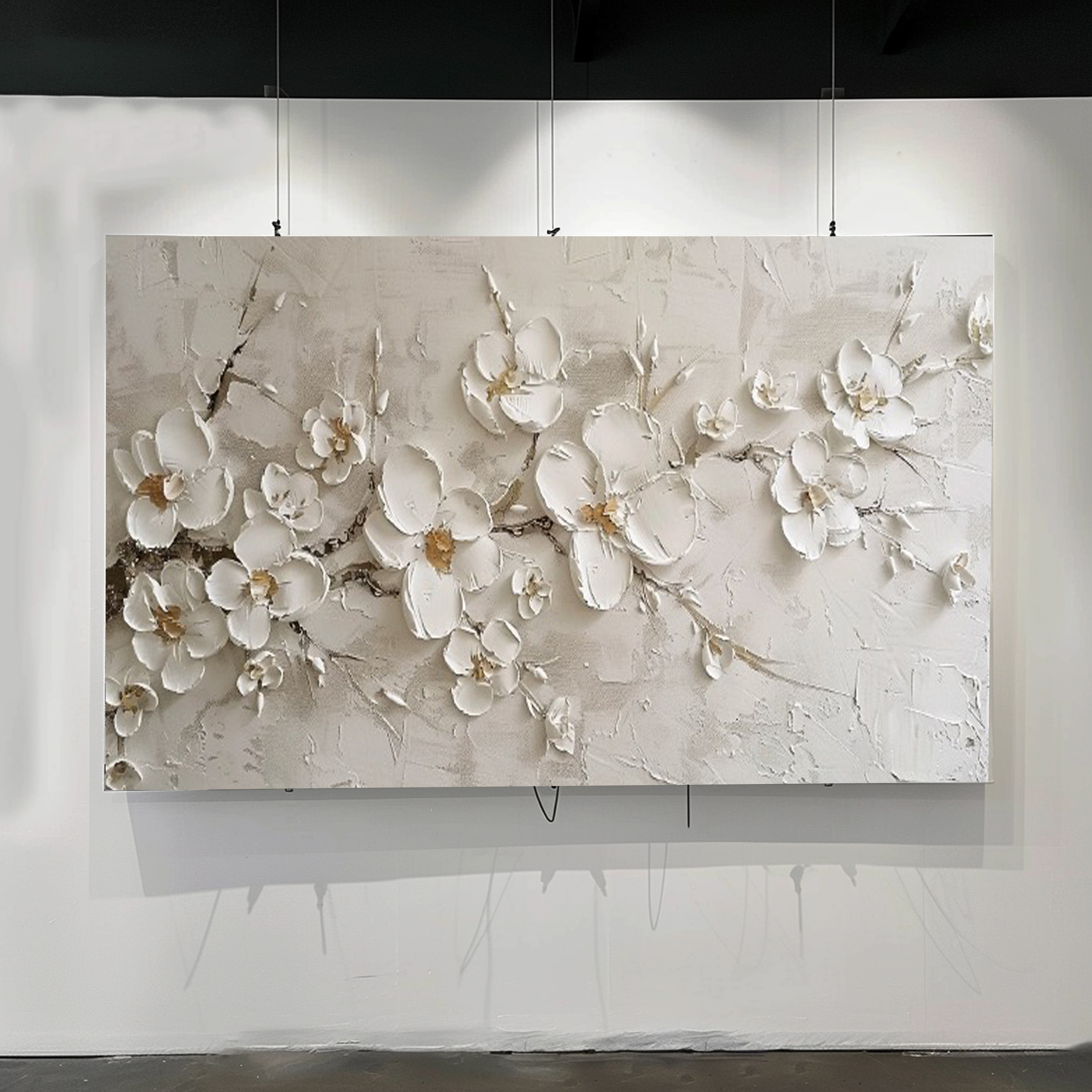 3D Plaster Style Canvas Oil Painting Hand Cream Texture Art Blooming ...