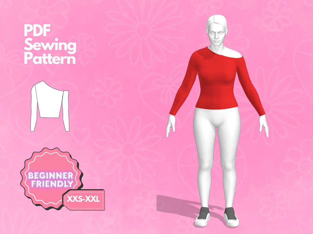 Off Shoulder Top Sewing Pattern, Long Sleeve Top Pattern, Womens Top ...