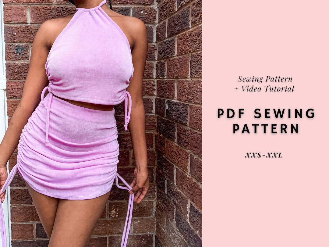 Halter Top + Ruched Skirt Set Sewing Pattern, Womens Sewing Patterns ...