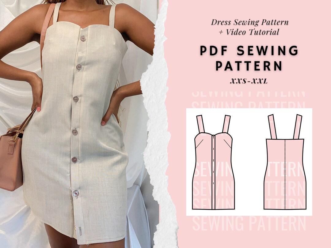Dress Sewing Pattern, Mini Dress Pattern, Wrap Dress Sewing Pattern, Button up Pattern, Dress ...