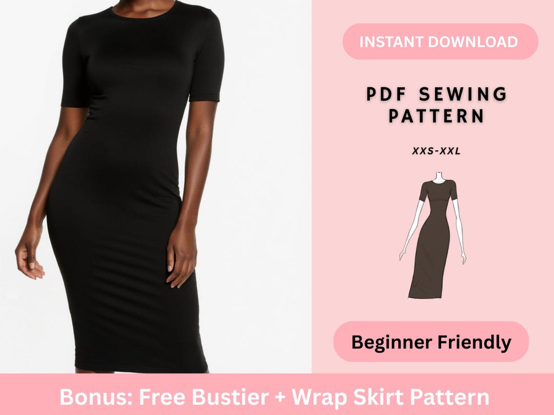 Bodycon Dress Pattern, Short Dress Pattern, Fitted, Cocktail, Casual ...