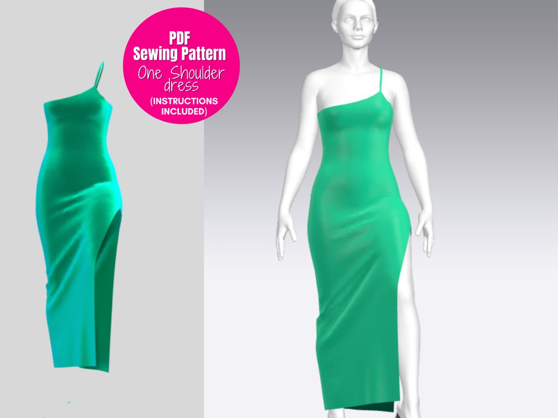 Maxi Dress Sewing Pattern One Shoulder Dress Pattern Bodycon - Etsy