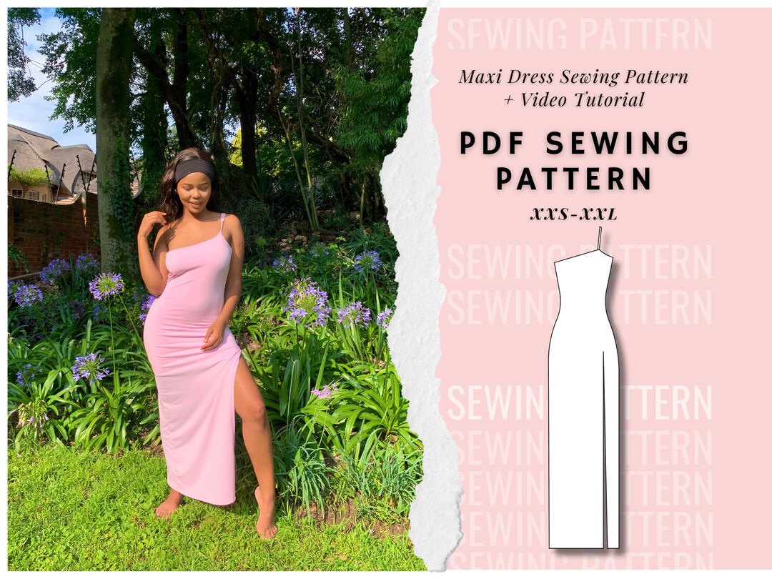 Maxi Dress Sewing Pattern, One Shoulder Dress Pattern, Bodycon Dress ...