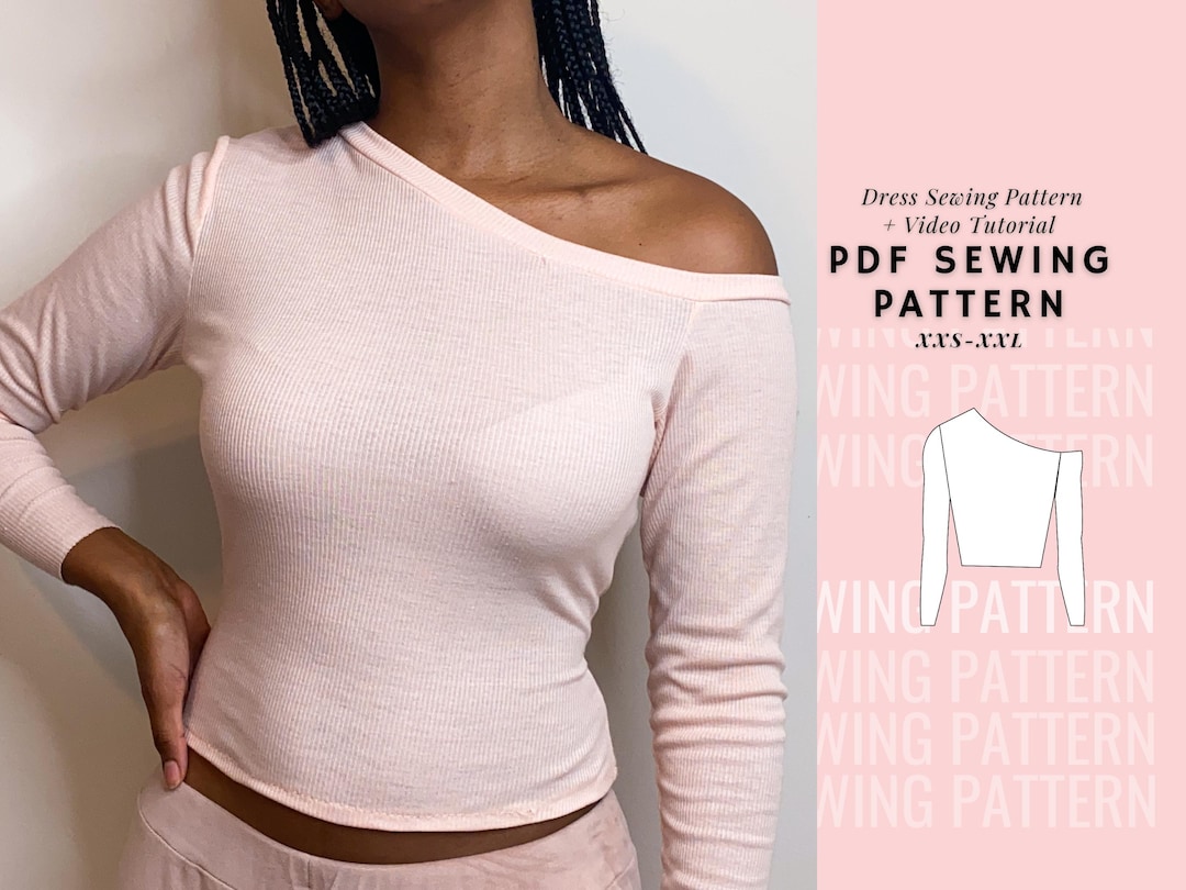 One Shoulder Top Sewing Pattern, Long Sleeve Top Pattern, Womens Top ...