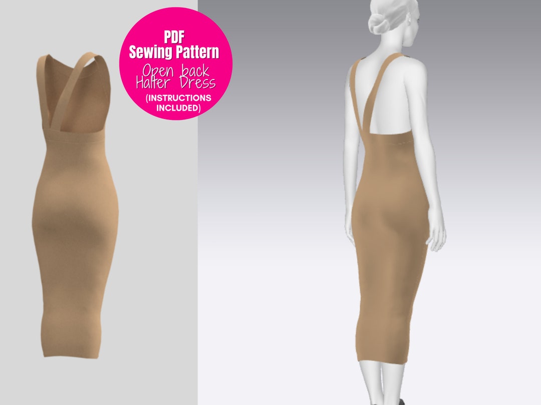 Bodycon Dress Sewing Pattern, Midi Dress, Halter Neck Dress Sewing ...