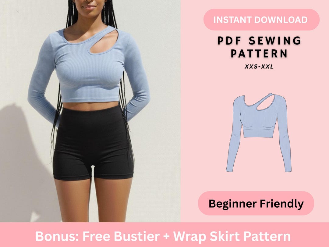 Long Sleeve, Crop Top, Cutout Top Pattern, Womens Sewing Pattern, Y2K ...