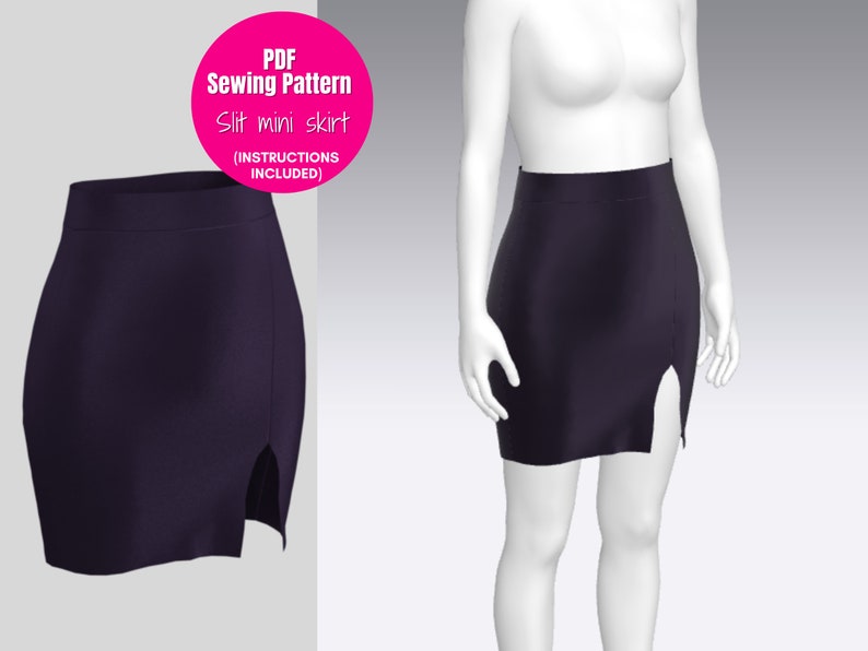 Front Slit Mini Skirt PDF Sewing Pattern Sizes XXS-XXL - Etsy