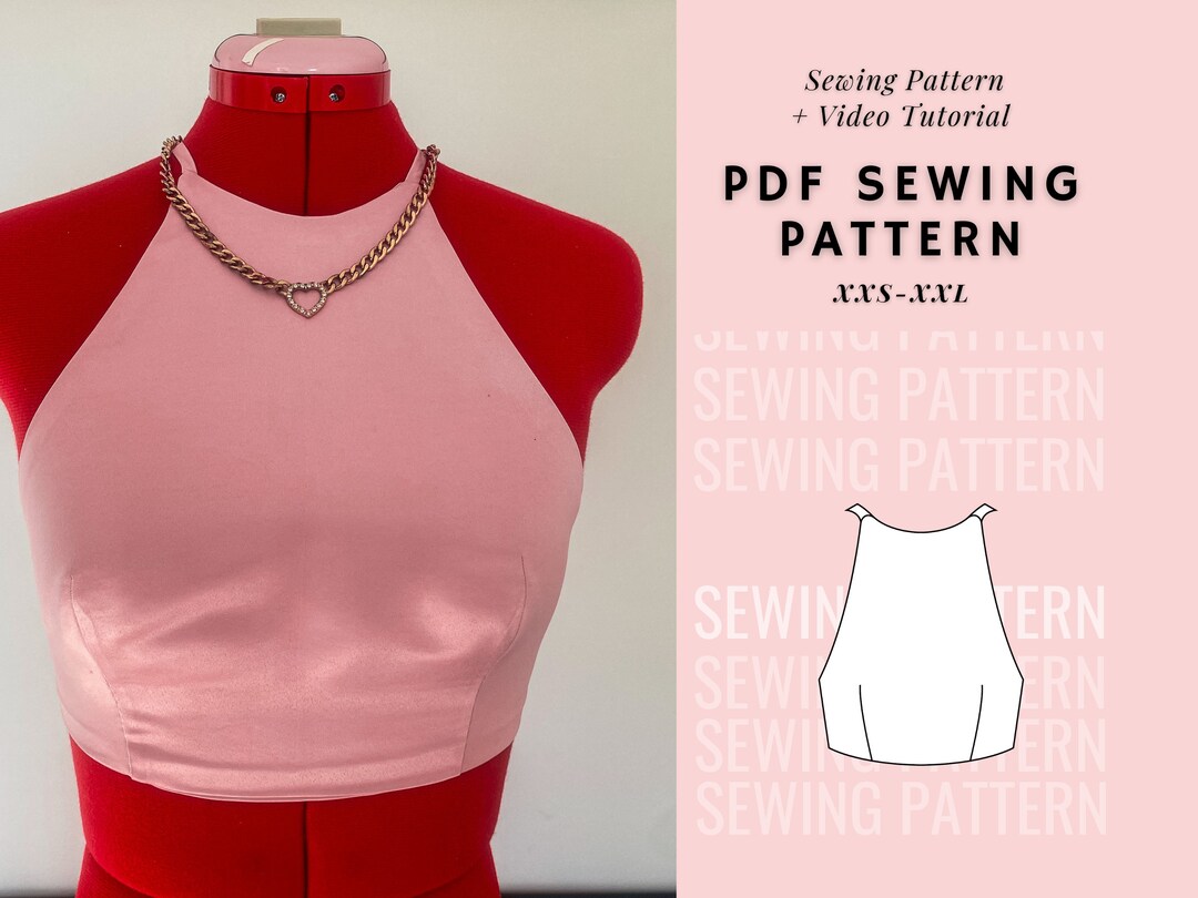 Halter Top Sewing Pattern, Y2K Inspired Halter Crop Top Sewing Pattern ...