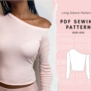 One Shoulder Top Sewing Pattern, Long Sleeve Top Pattern, Womens Top ...