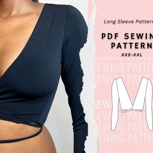 Wrap Top Sewing Pattern, Crop Top Sewing Pattern, Long Sleeve Top Pattern, Womens Sewing ...