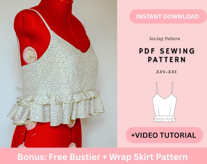 Y2K Cami Top Sewing Pattern, Lace up Back PDF Pattern, Crop Top Women ...